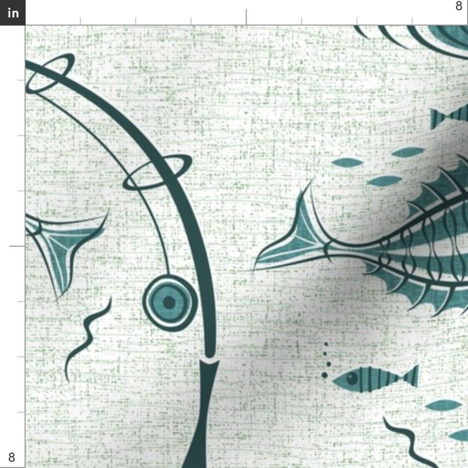 Midcentury Mod Fish Toile Fabric - Lake Fishing by Studioxtine - Aqua ...