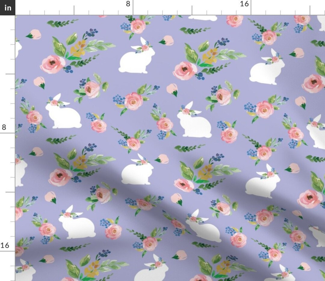Bunny Fabric Purple Easter Bunnies Spring Floral by Twodreamsshop ...