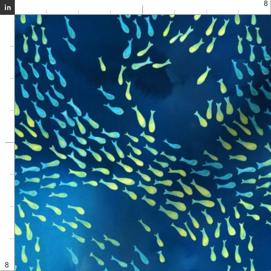 Abstract Ocean Fabric Shoal of Fish by Marketa Stengl - Etsy