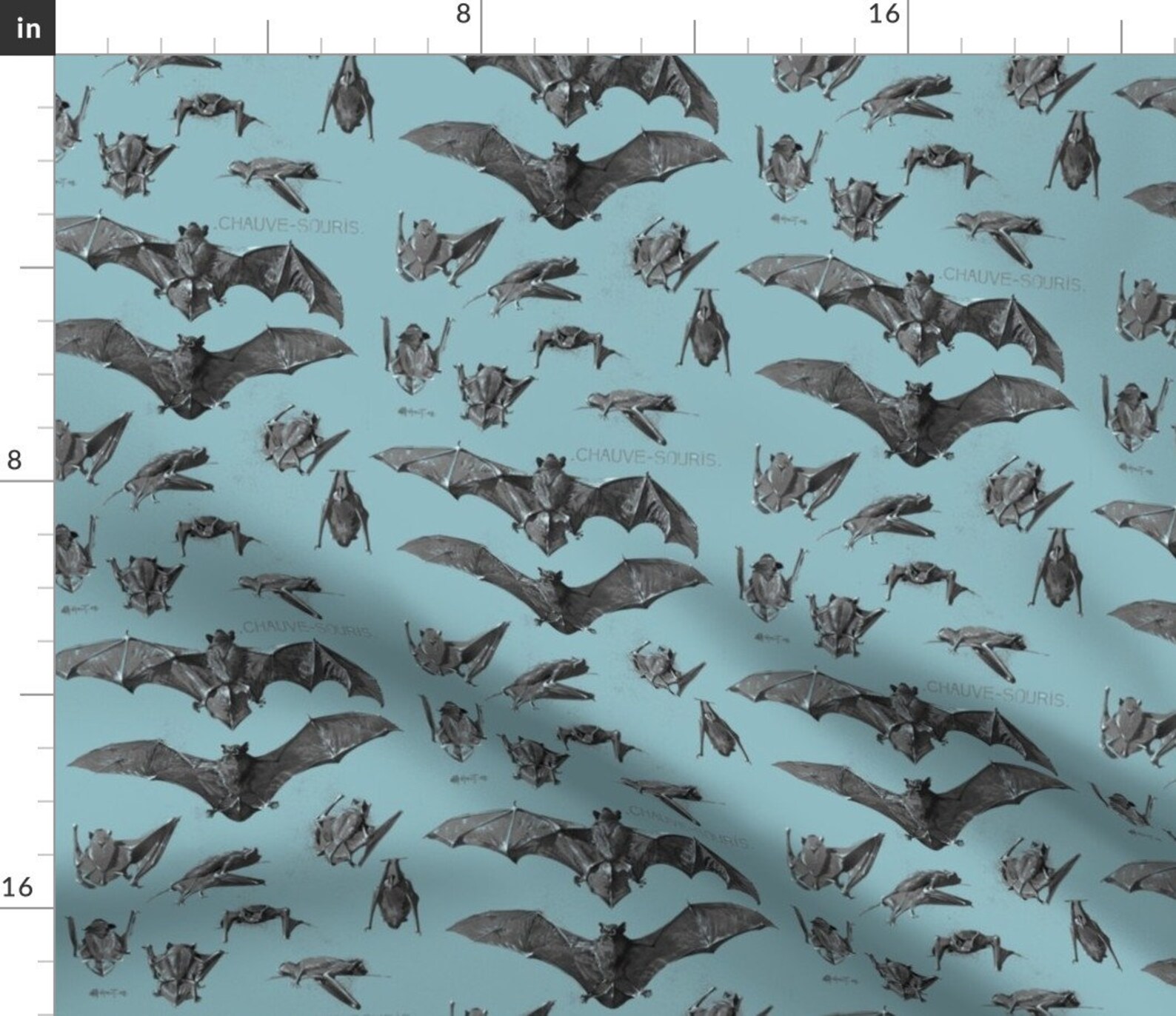 Bat Fabric Illustrated Vintage Bats Blue by Craftyscientists - Etsy