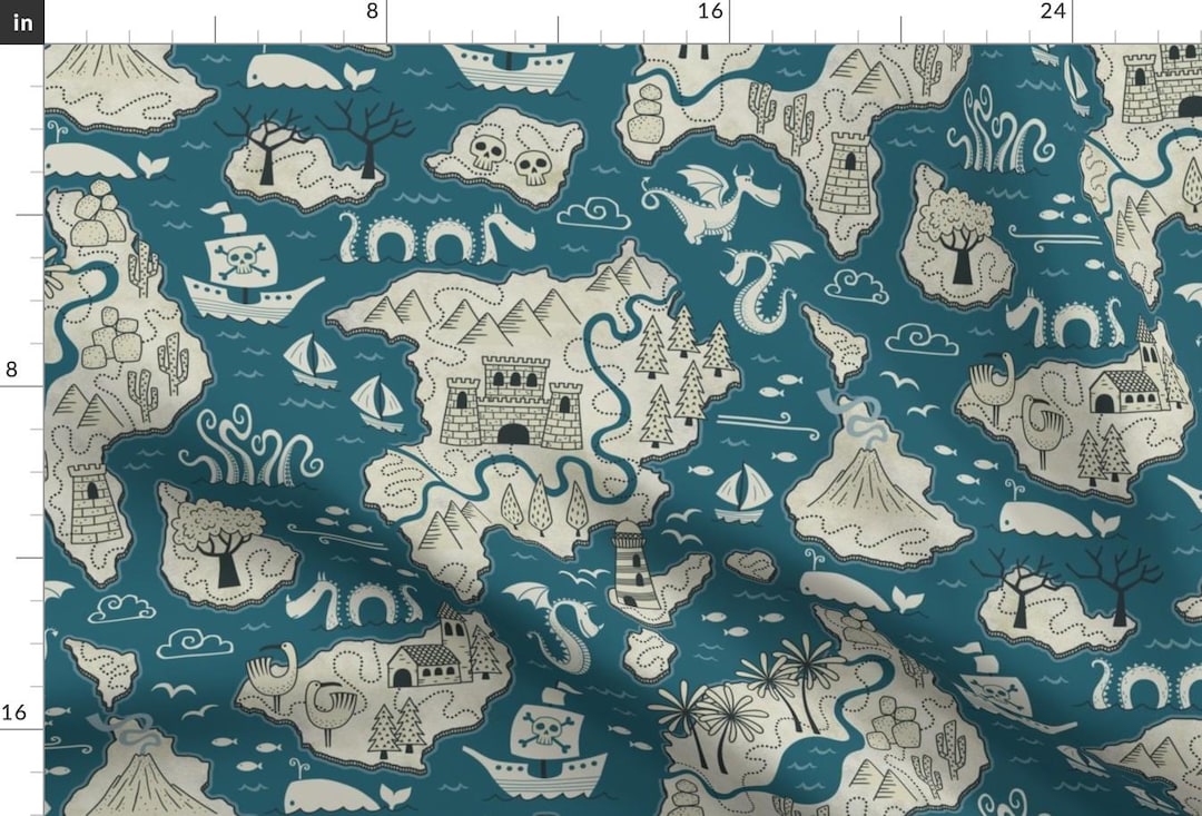 Whimsical Fabric - Great Adventure Map by Anequ_studio - Fantasy Ocean ...
