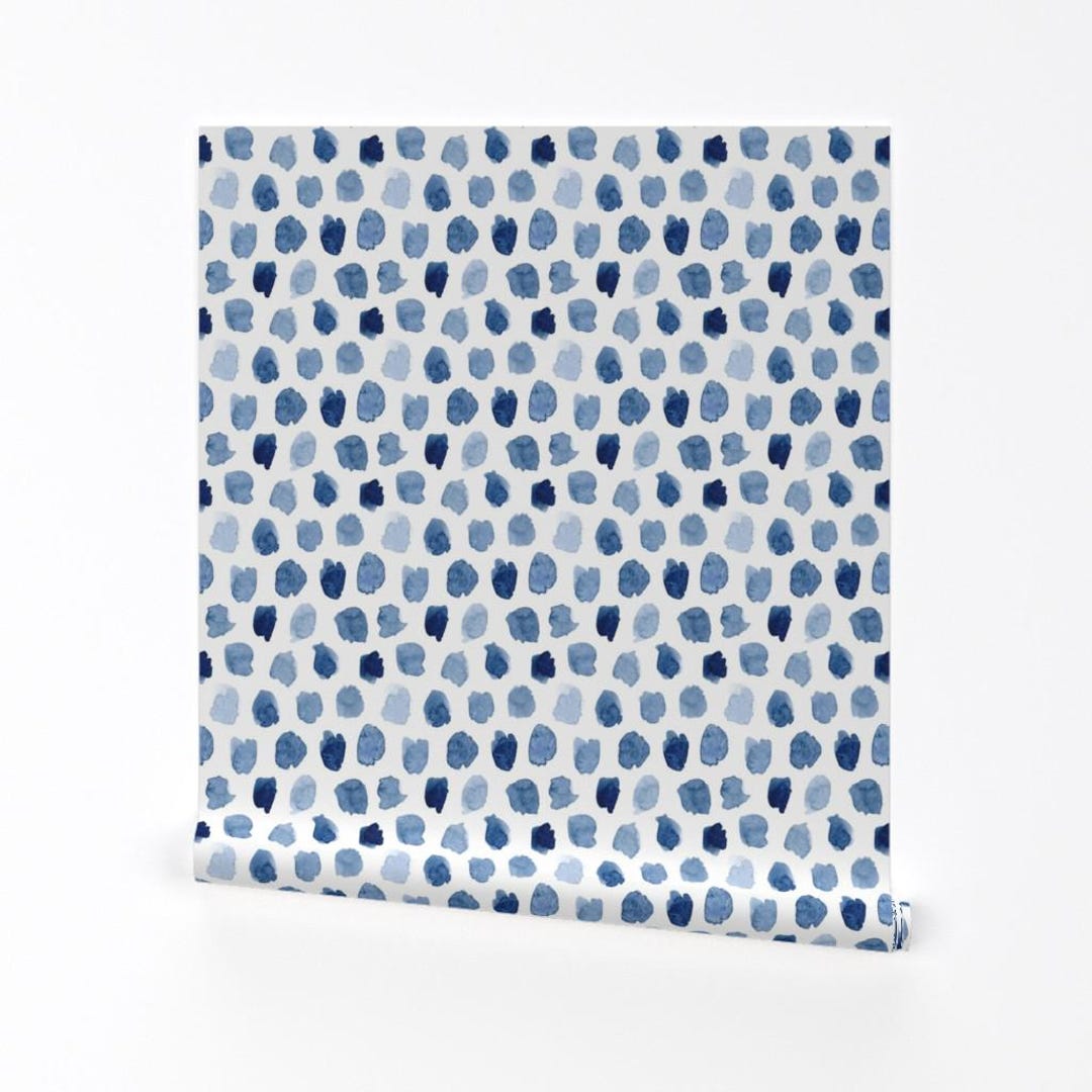 Indigo Dots Removable Peel and Stick Wallpaper - Watercolor Spots Paint ...