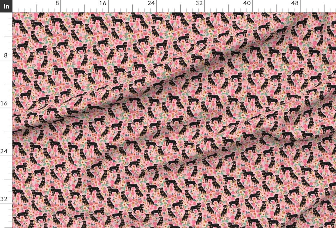 Rottweiler Fabric - Rottweiler Vintage Floral Dog by Petfriendly - Pink ...