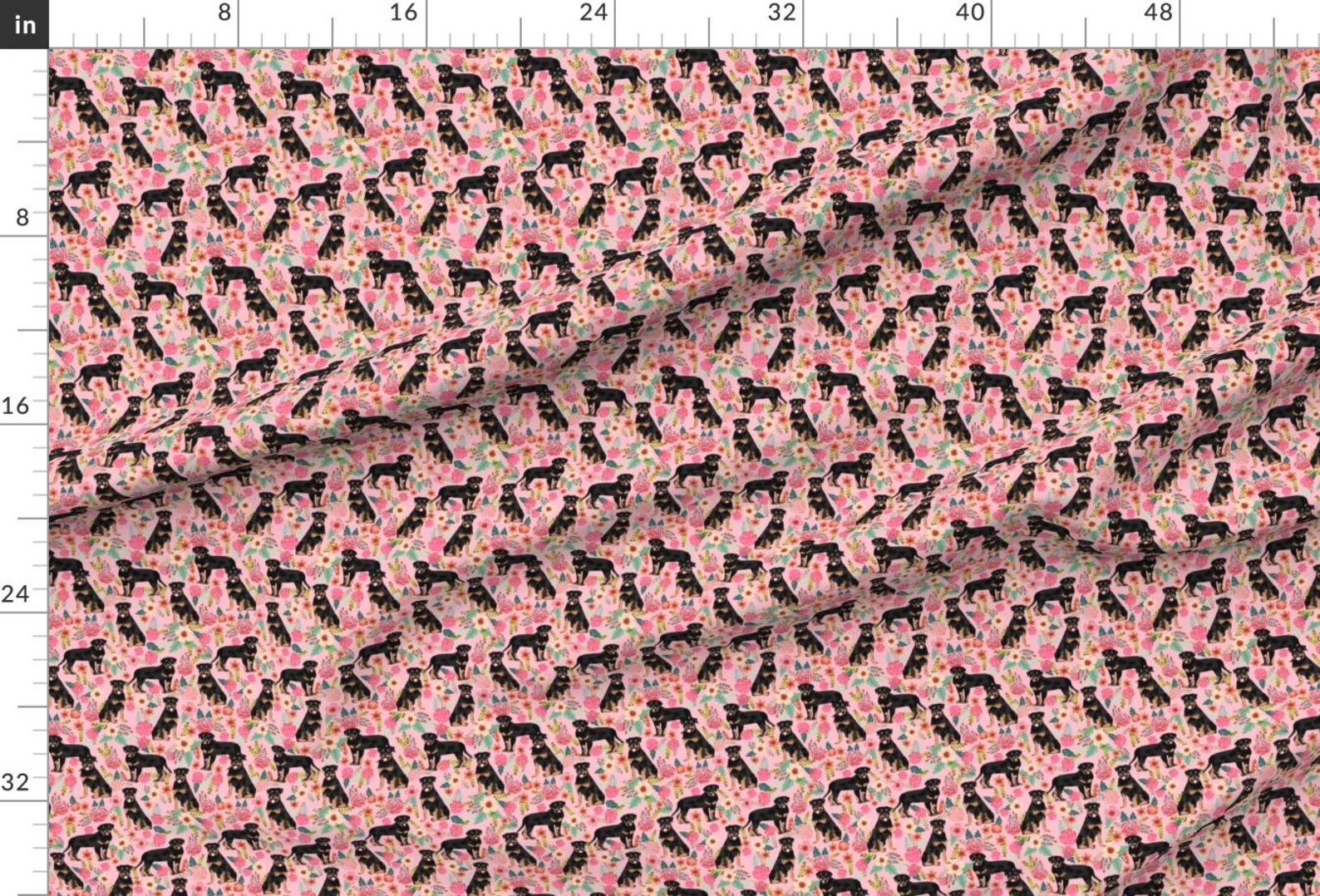 Rottweiler Fabric - Rottweiler Vintage Floral Dog by Petfriendly - Pink ...