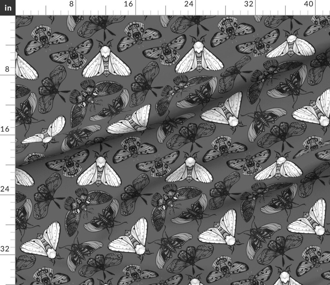 Moth Fabric Grey Moths by Jadegordon Moth Black White Bug - Etsy
