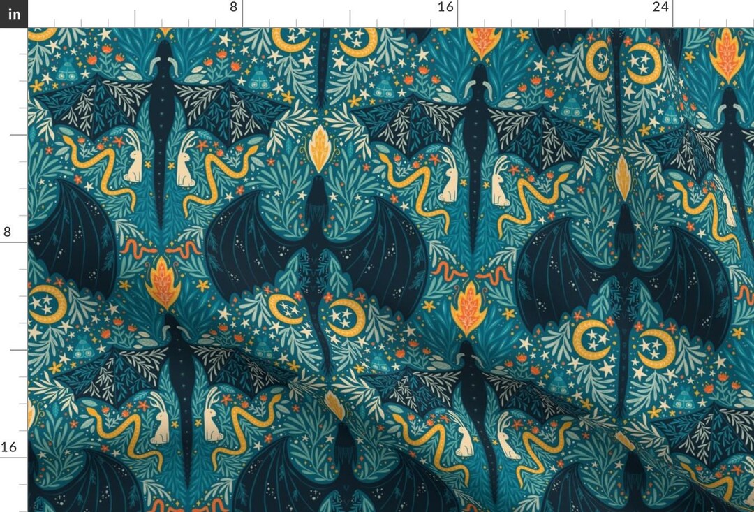 Maximalist Fabric - Folk Dragons Medium by Writtenbykristen - Whimsical ...