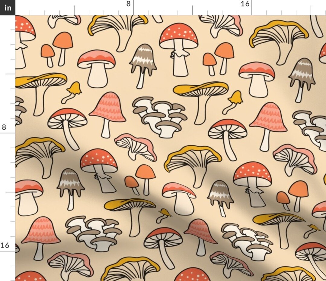 Fungi Doodle Fabric Illustrated Mushrooms by Ashleighgreen Autumn ...