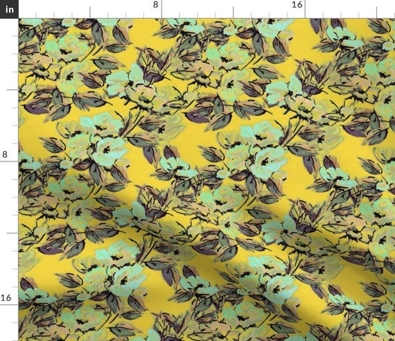 Vintage Roses Fabric Rockabilly Rose on Yellow by - Etsy