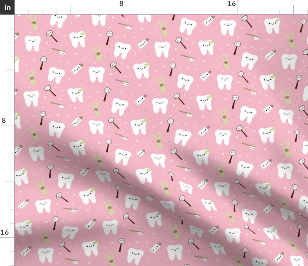 Dental Fabric Happy Teeth Friends Light Piink by Clayvision Dental ...