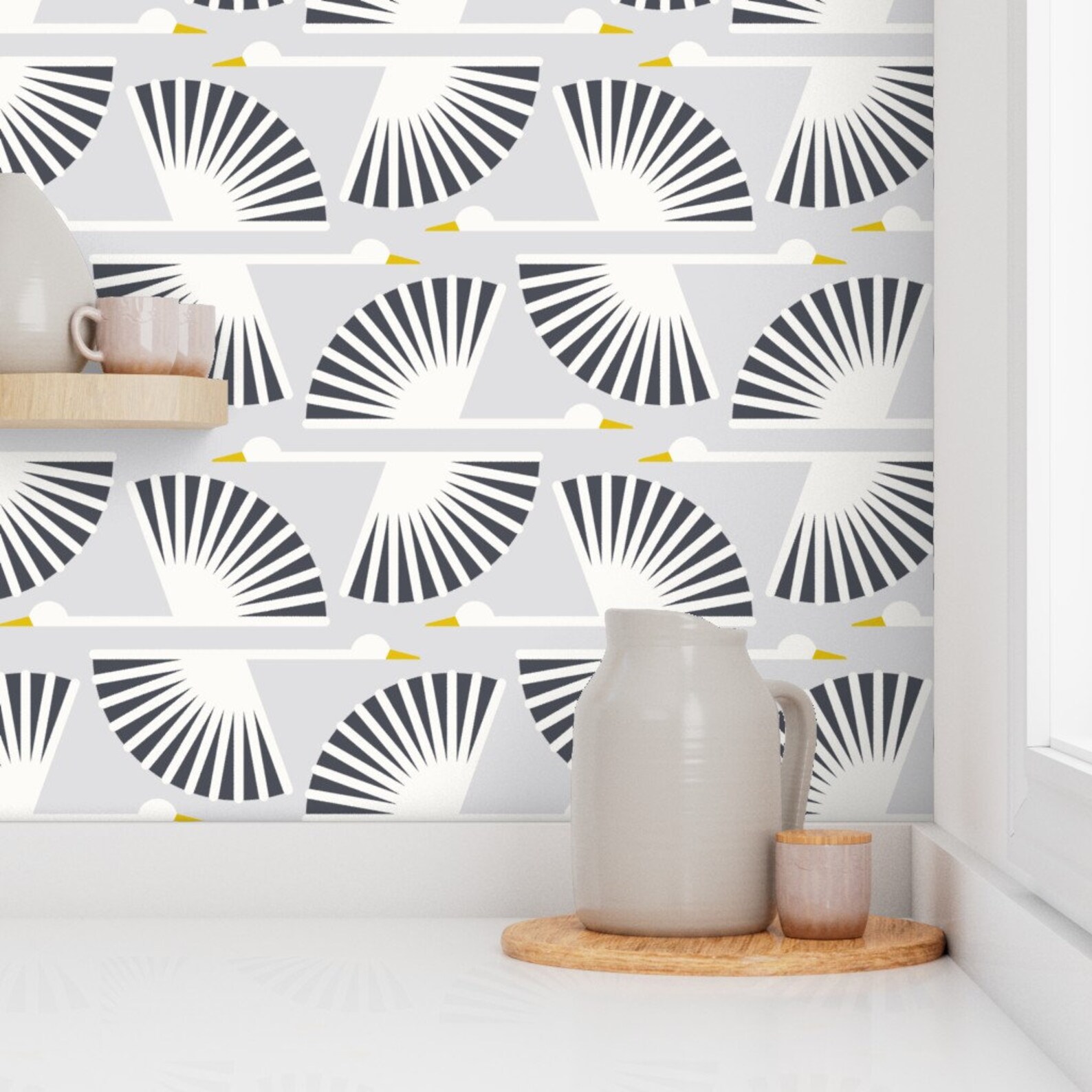 Neutral Geometric Wallpaper Geometric Cranes by Katerhees - Etsy