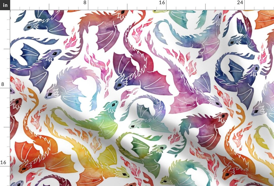 Rainbow Dragon Fabric Dragon Fire Rainbow by Adenaj Fantasy Fairy Tale ...