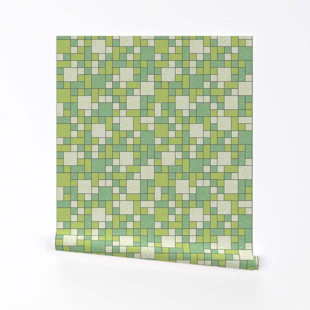 Mid Century Mod Wallpaper - Mid Century Tiles by Theodesign - Lime ...