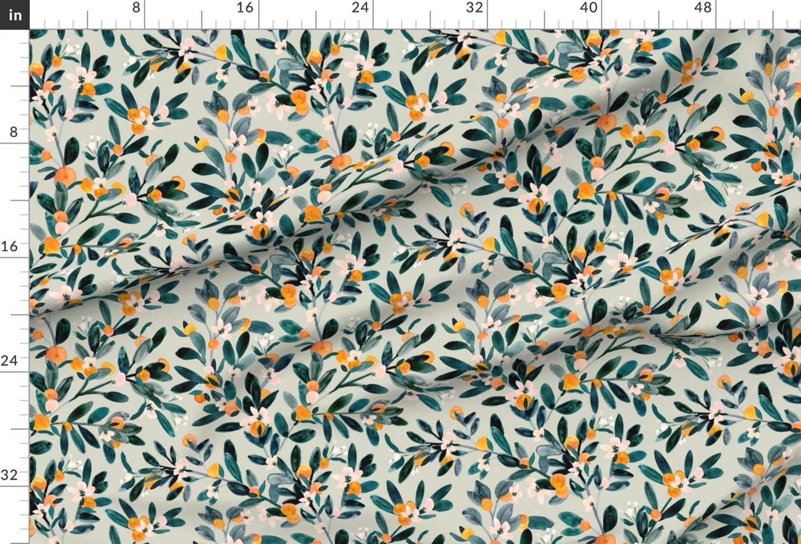 Citrus Fruit Watercolor Print Fabric - Clementine Sprigs-silver Sage by ...