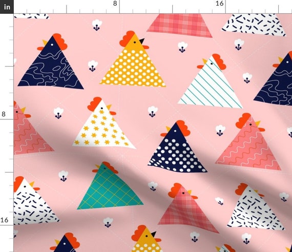 Geo Chickens Fabric Patchwork Chicken Farm by Elena Choo - Etsy