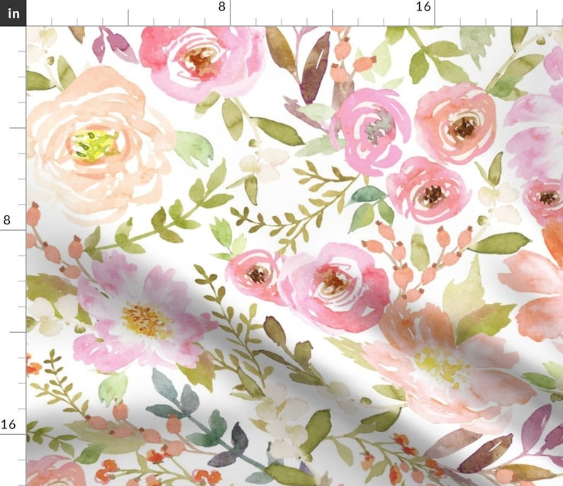 Pink Floral Fabric Watercolor Pastel Floral by - Etsy