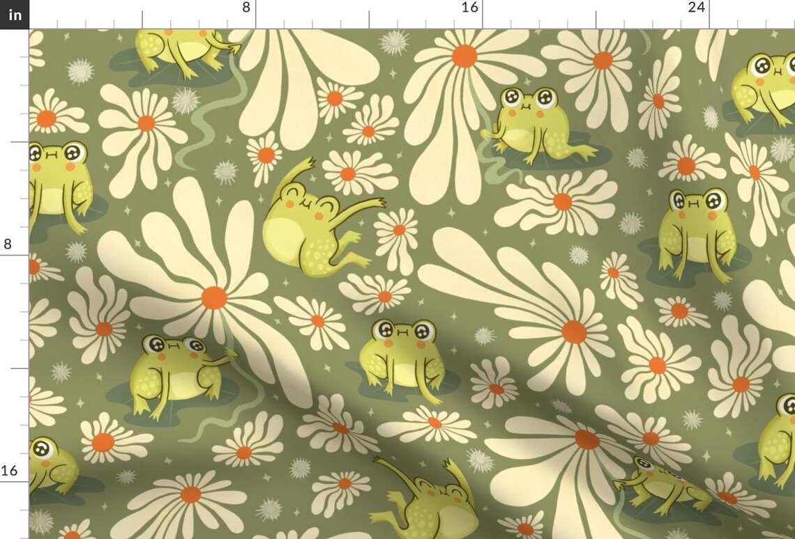 Retro Apparel Fabric - Floral Frogs Medium by Myzoetrope - Psychedelic ...