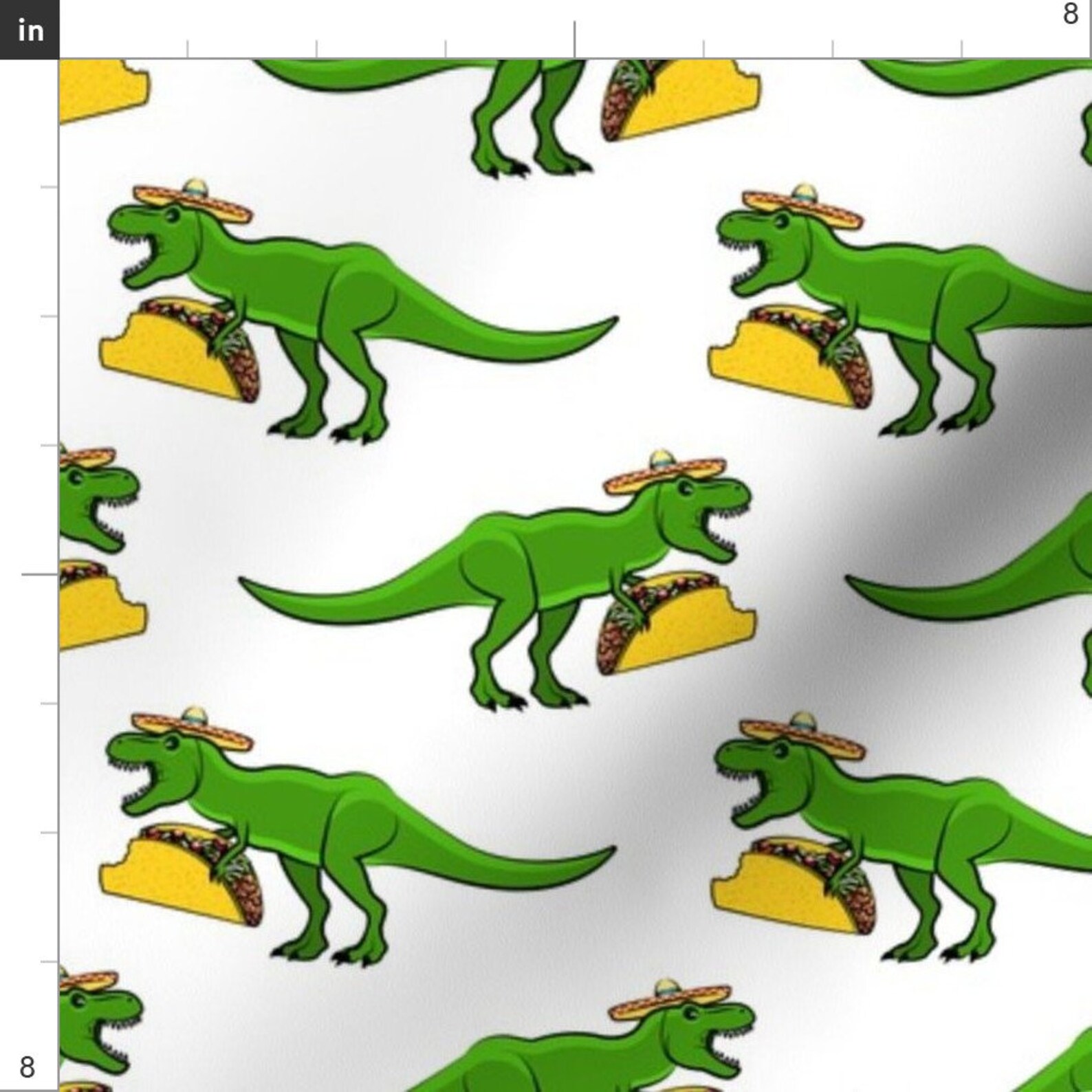 Taco T-rex Fabric Tmex Trex Eating Tacos on White by - Etsy