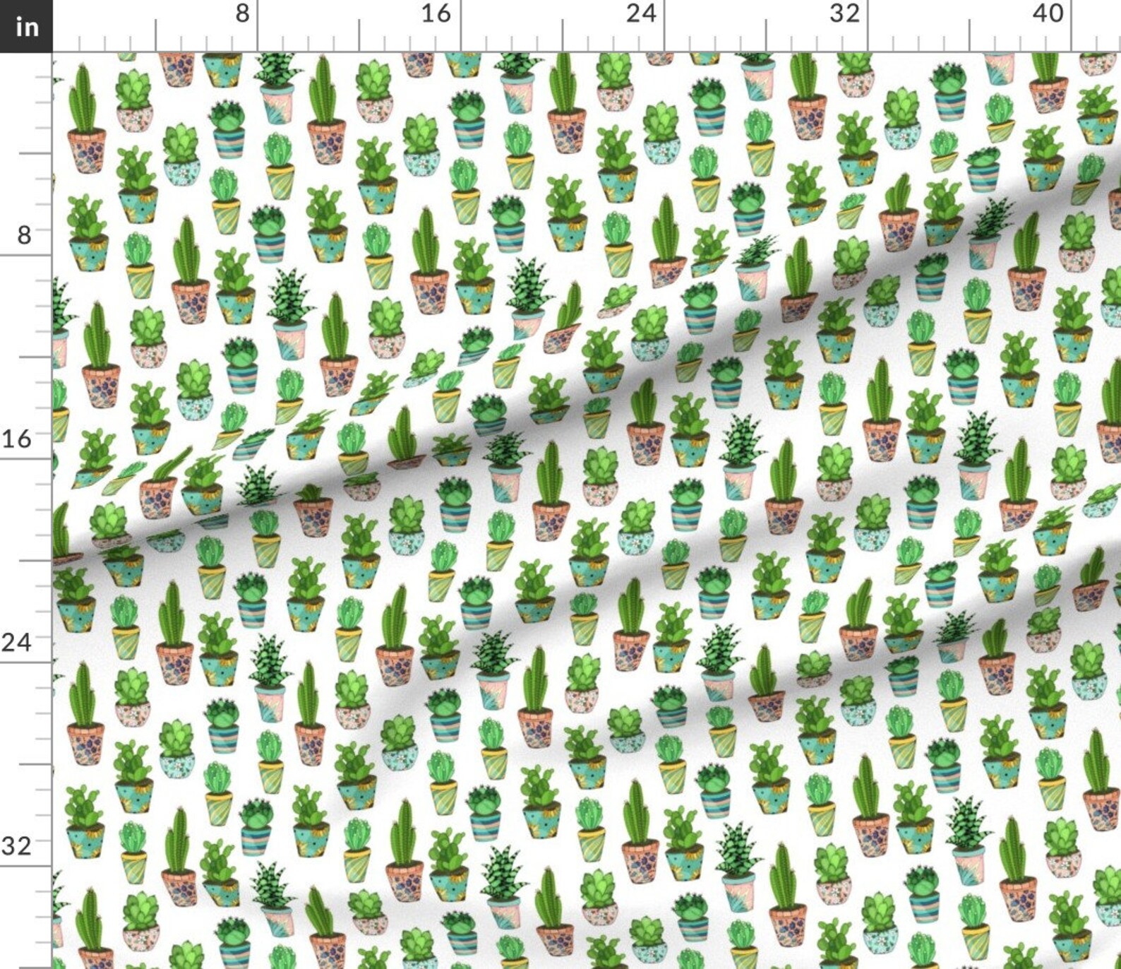 Modern Cactus Fabric Green Cactus by Juliabadeeva Colorful | Etsy