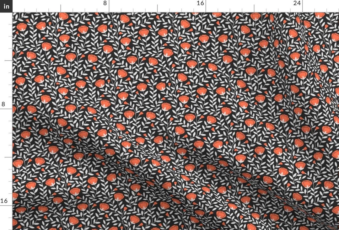 Botanical Fabric - Vining Flowers Red by Kourtnigunnart - Garden Floral ...