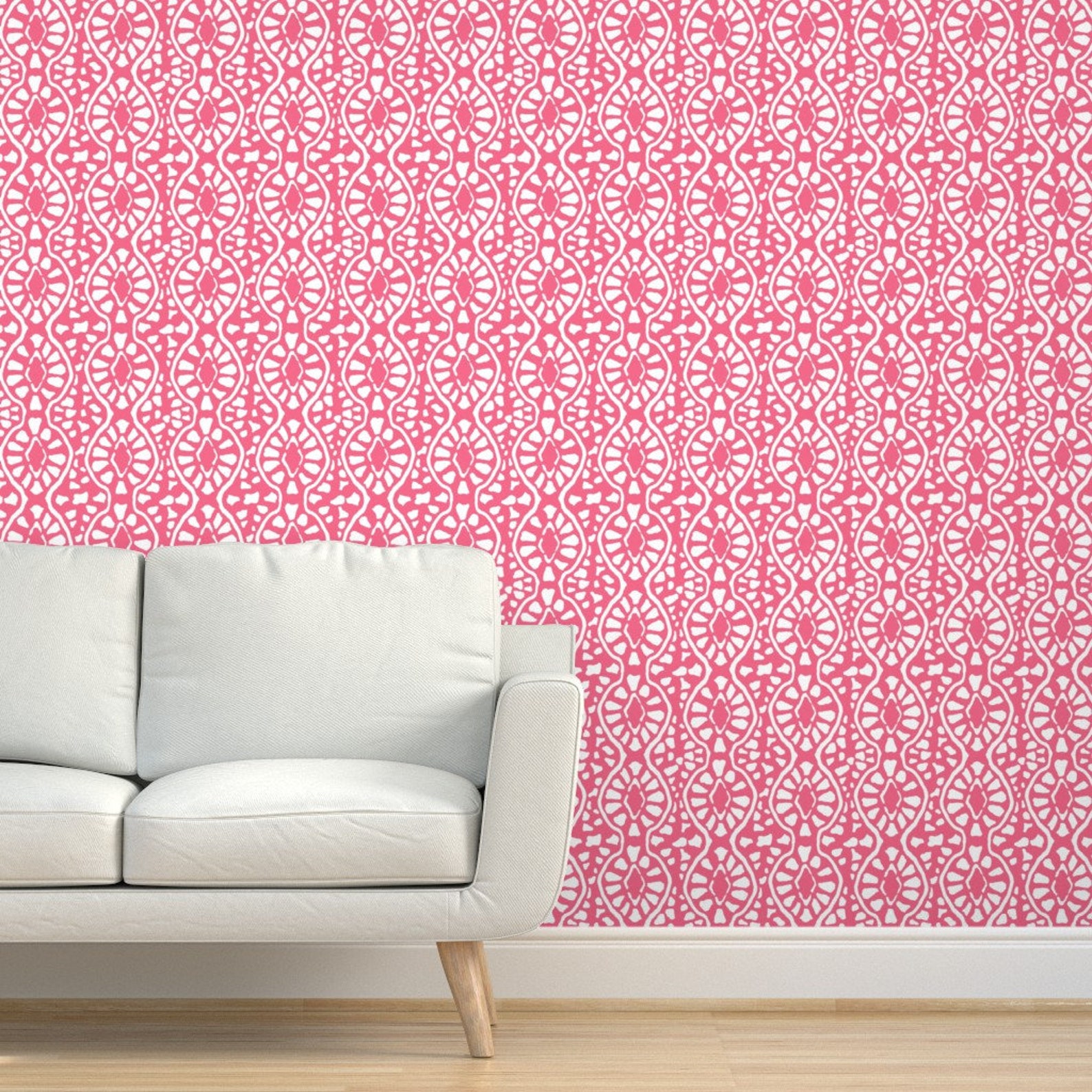 Pink Wallpaper Cobblestone Trellis Pink by Lulabelle Pink - Etsy