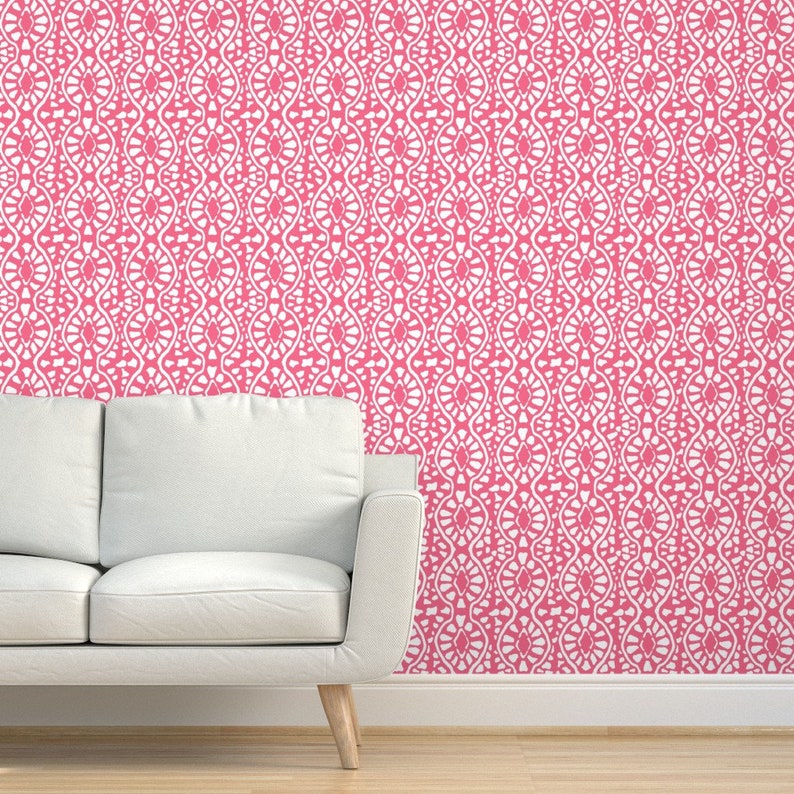 Pink Wallpaper Cobblestone Trellis Pink by Lulabelle Pink - Etsy