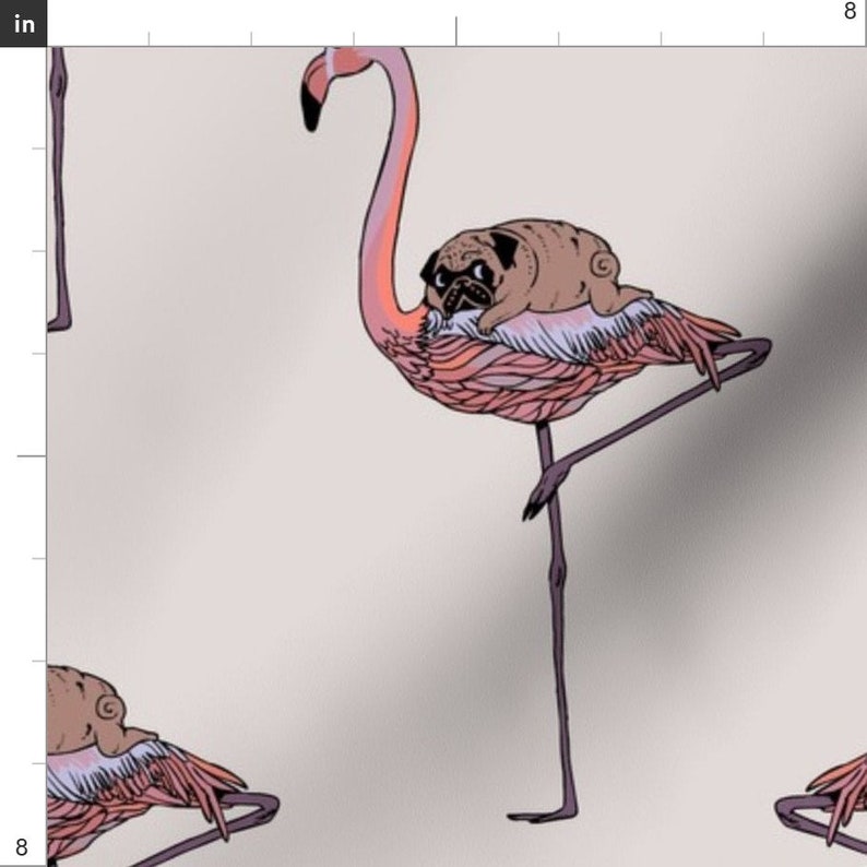 Flamingo Pug Friends Illustration Fabric Flamingo and Pug by | Etsy