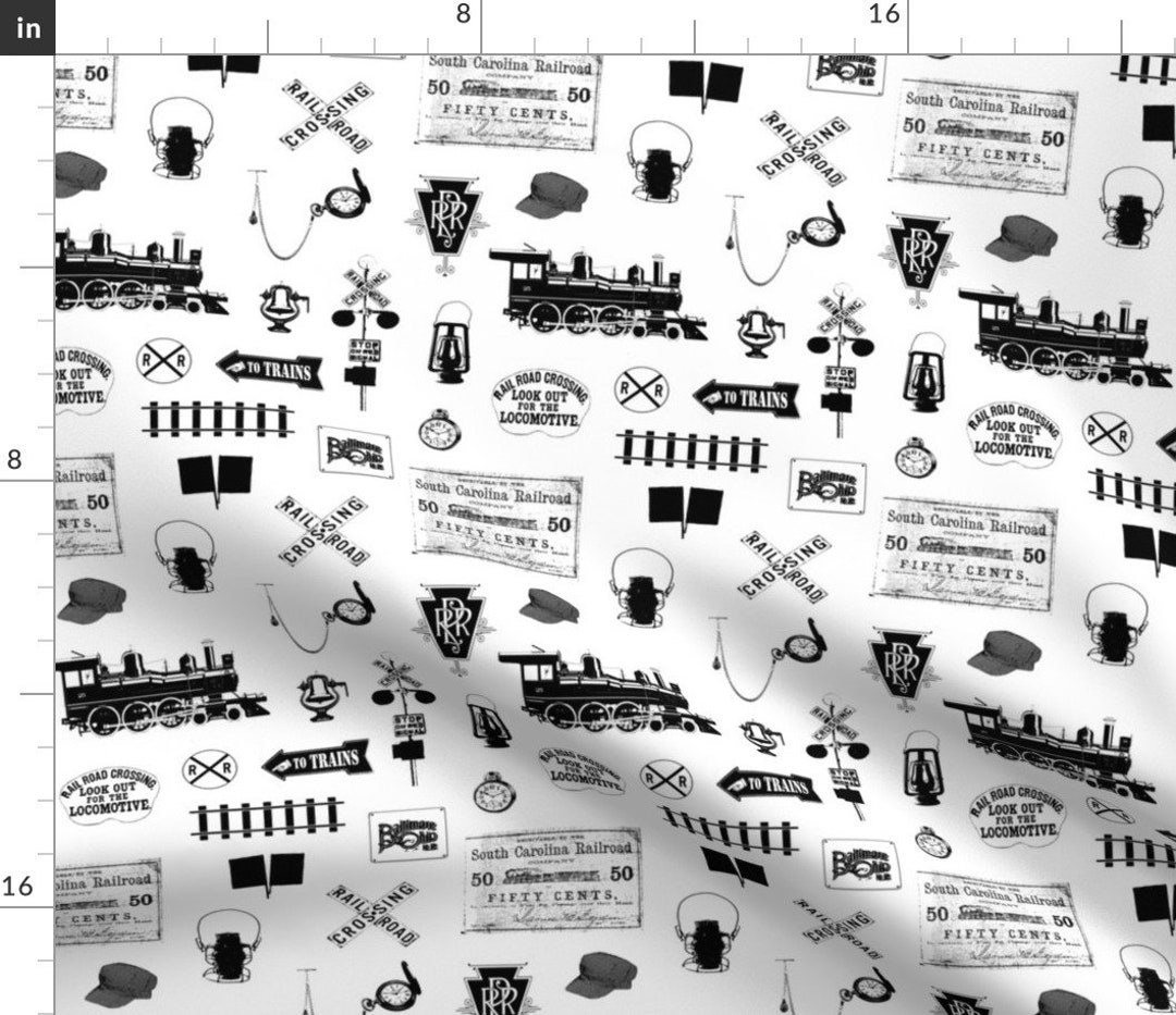 Locomotives Fabric Railroad Symbols by Thin Line Textiles Locomotives ...
