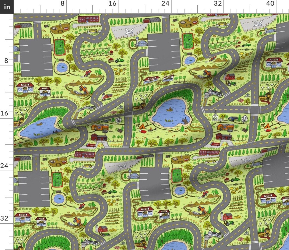 Play Mat Train Tracks Nursery Fabric Country Roads Play Mat - Etsy