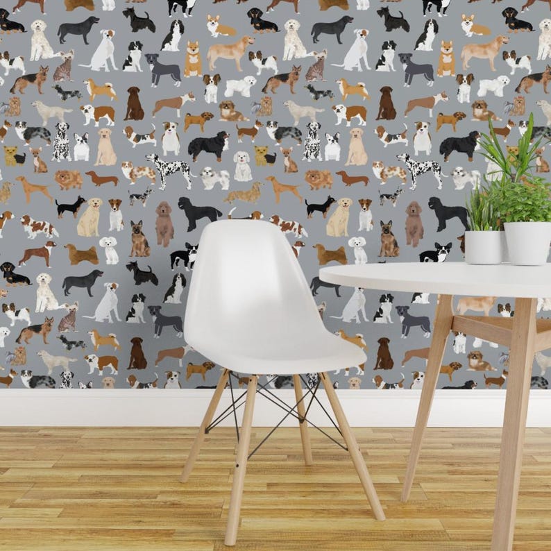 Dogs Wallpaper - Gray Cute Dog Breed Design by Petfriendly - Gray Brown ...