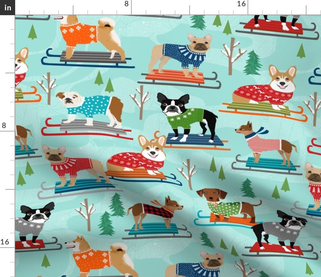 Dog Fabric Snow Day Dogs Winter Sledding Dogs by Petfriendly Dogs ...