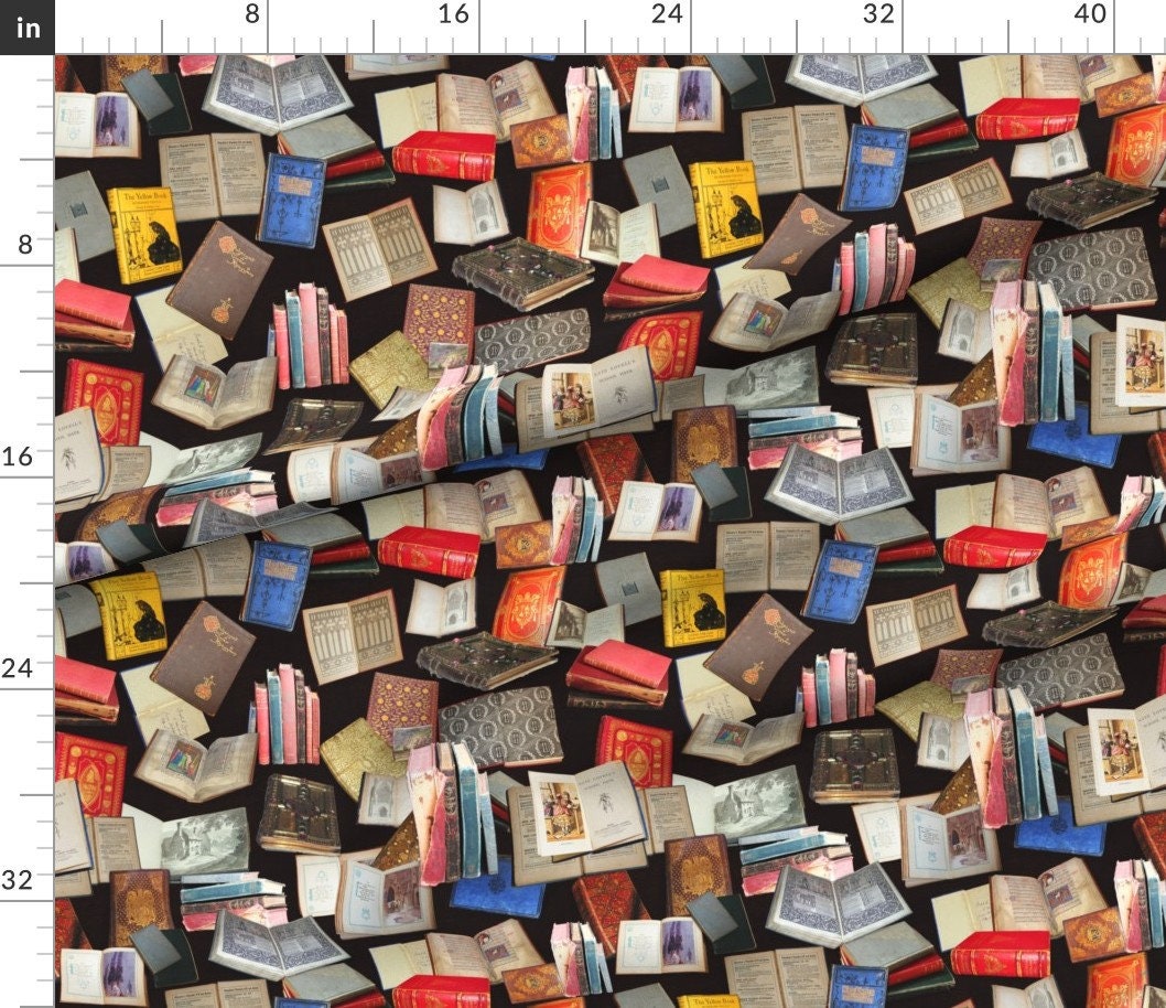 Colorful Books Fabric Antique Library Wood Background by | Etsy