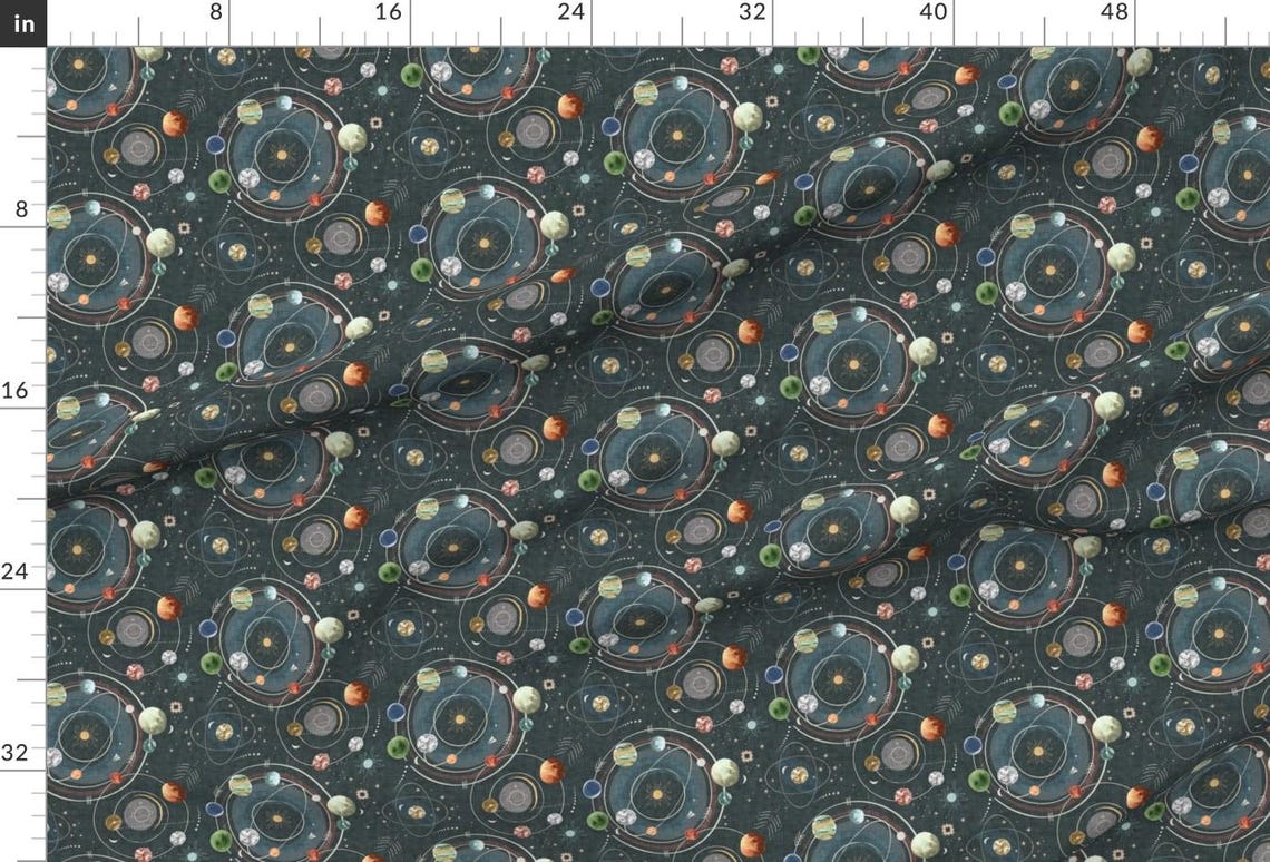 Space Fabric - Space Map Charcoal by Nouveau Bohemian - Gray Watercolor ...