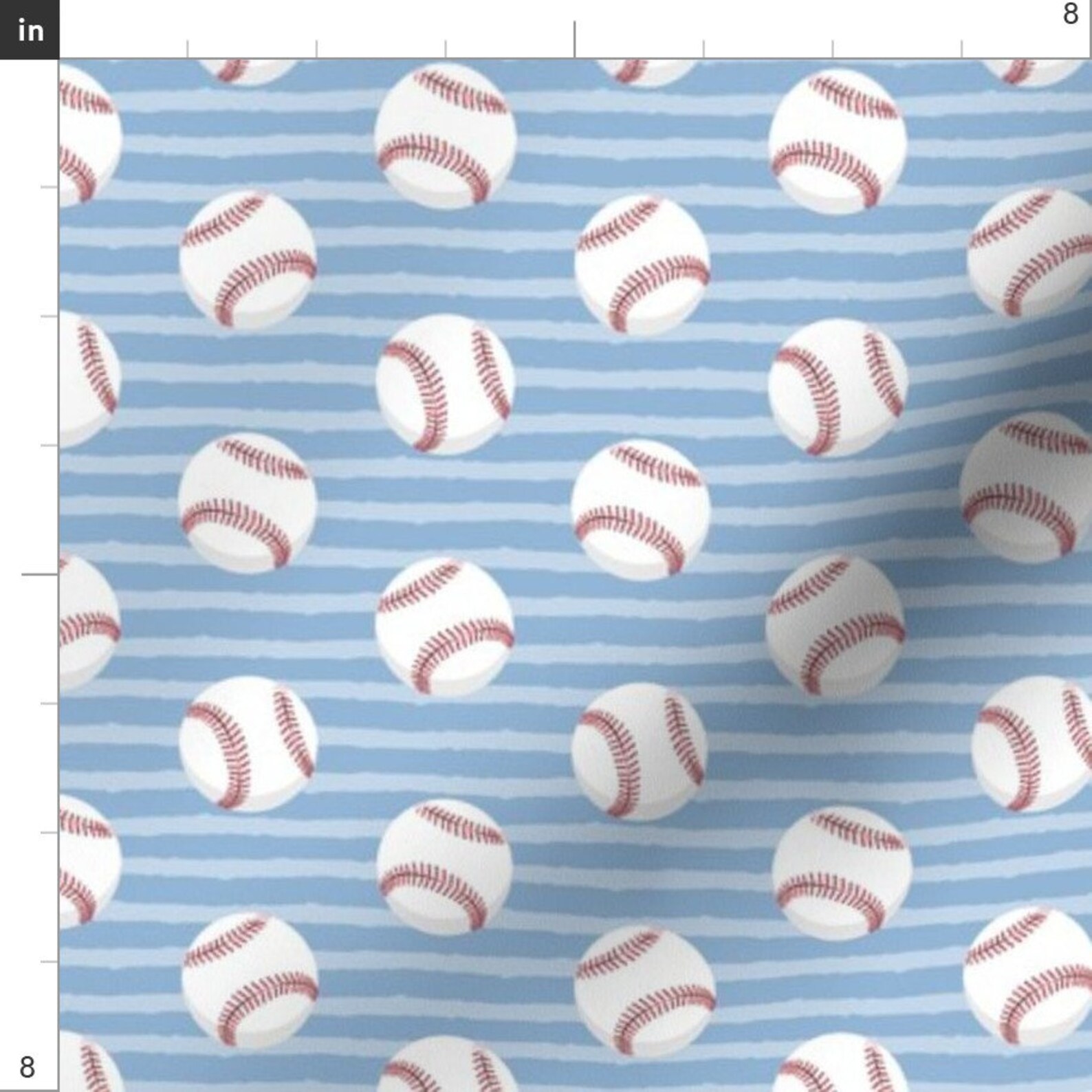 Baseball Fabric Baseballs Light Blue Stripes by - Etsy