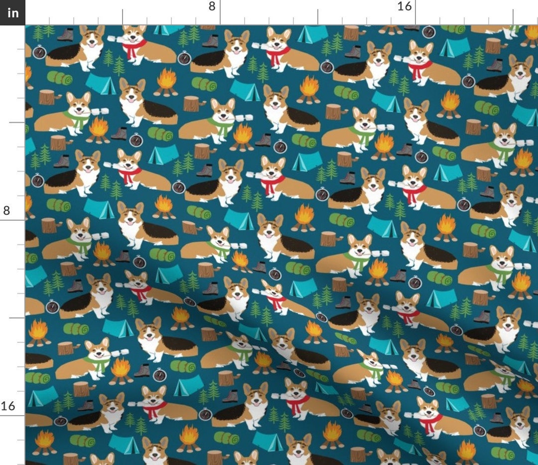 Corgi Fabric Corgi Camping Aspen Campfire Marshmallow Dog - Etsy