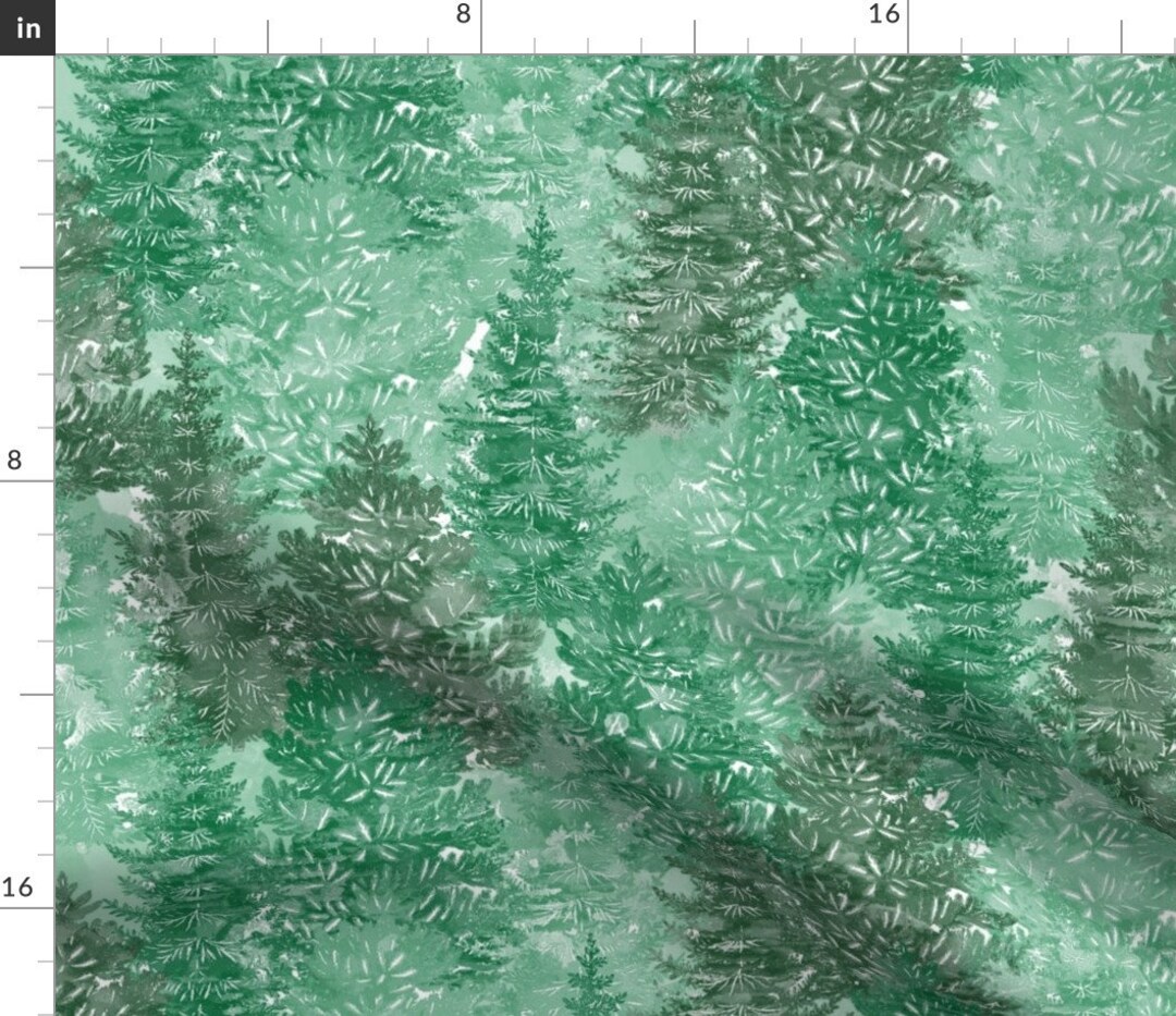 Watercolor Fabric Conifer Forest Watercolor by Wickedrefined - Etsy