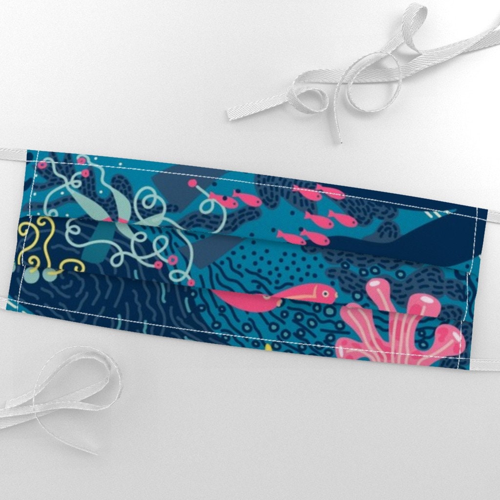 Scuba Divers Coral Reef Sports Fabric Scuba Diving Blue | Etsy