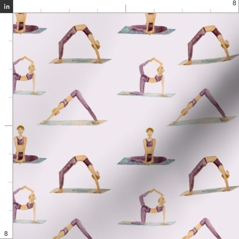 Yoga Poses Fabric Yoga Pattern on Purple Watercolor by - Etsy