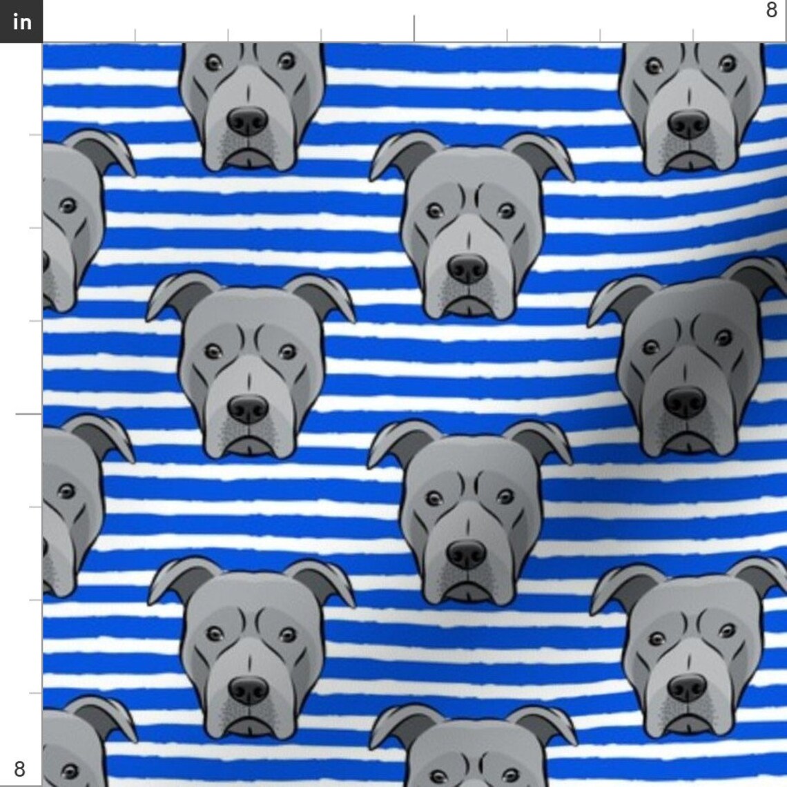 Pitbull Fabric Grey Pit Bull on Stripes Blue by - Etsy