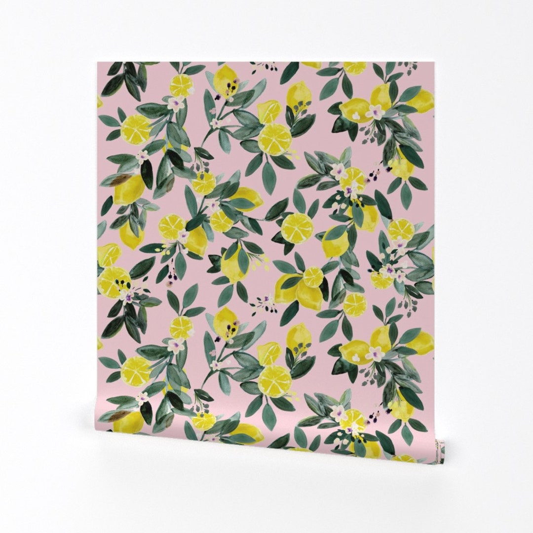 Lemons Wallpaper Dear Clementine Lemons Pink by Crystal Walen Pink Custom Printed Removable Self ...