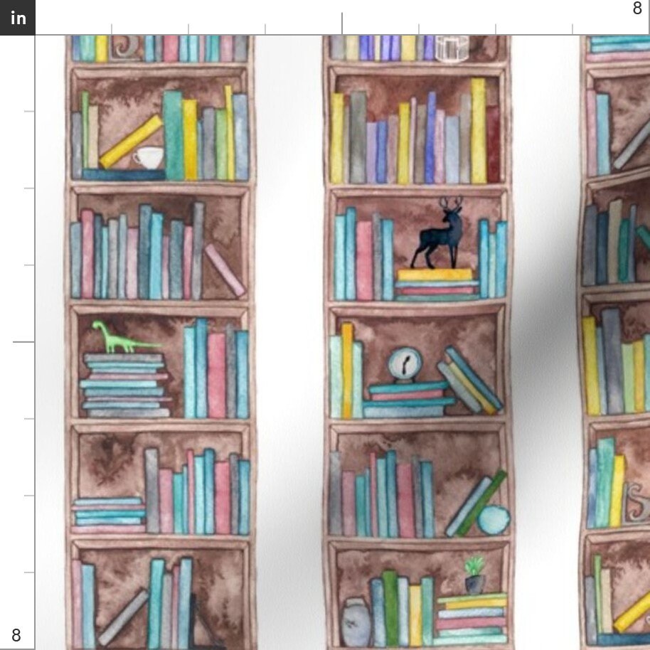 Books Fabric Book Lovers Bookshelf Pattern by Elena - Etsy