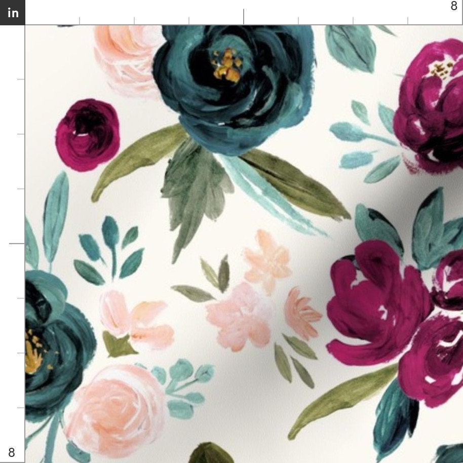 Floral Watercolor Purple Spring Fabric Valentina Rose-pink - Etsy