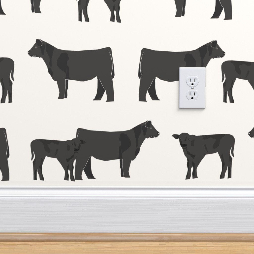 Angus Wallpaper Black Angus Fabric Cattle by Petfriendly - Etsy