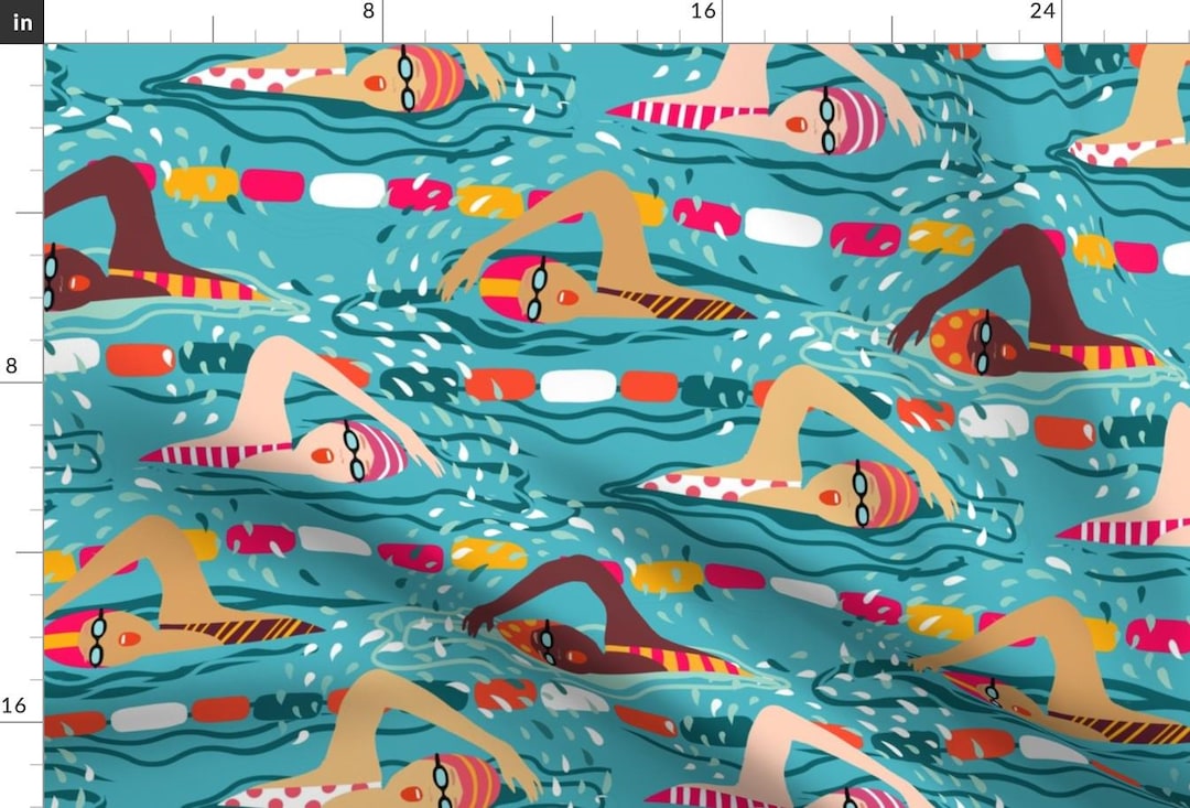 Swimmers Blue Pool Lanes Fabric - Freestyle Swimming Ladies // Blue by ...