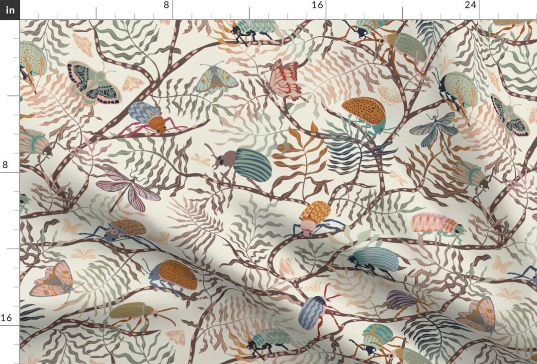 Neutral Bugs Fabric - Beetles and Butterflies by Design_dannick ...