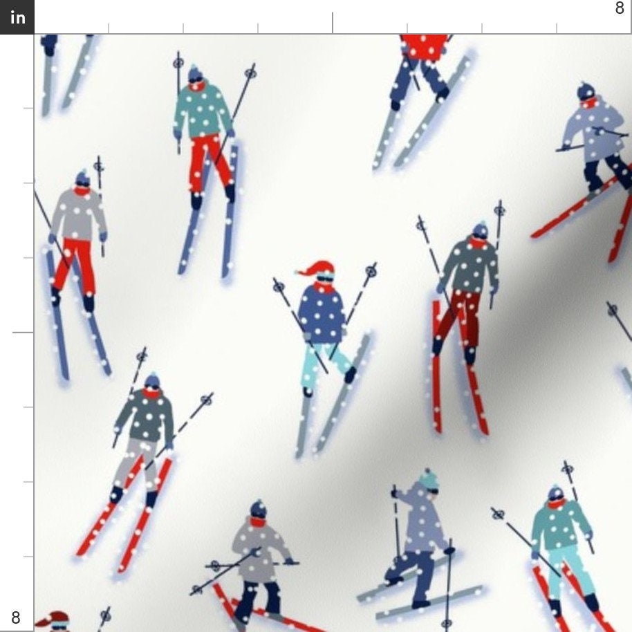 Skiing Winter Snowy Fabric Downhill Skiers by Kee Design - Etsy