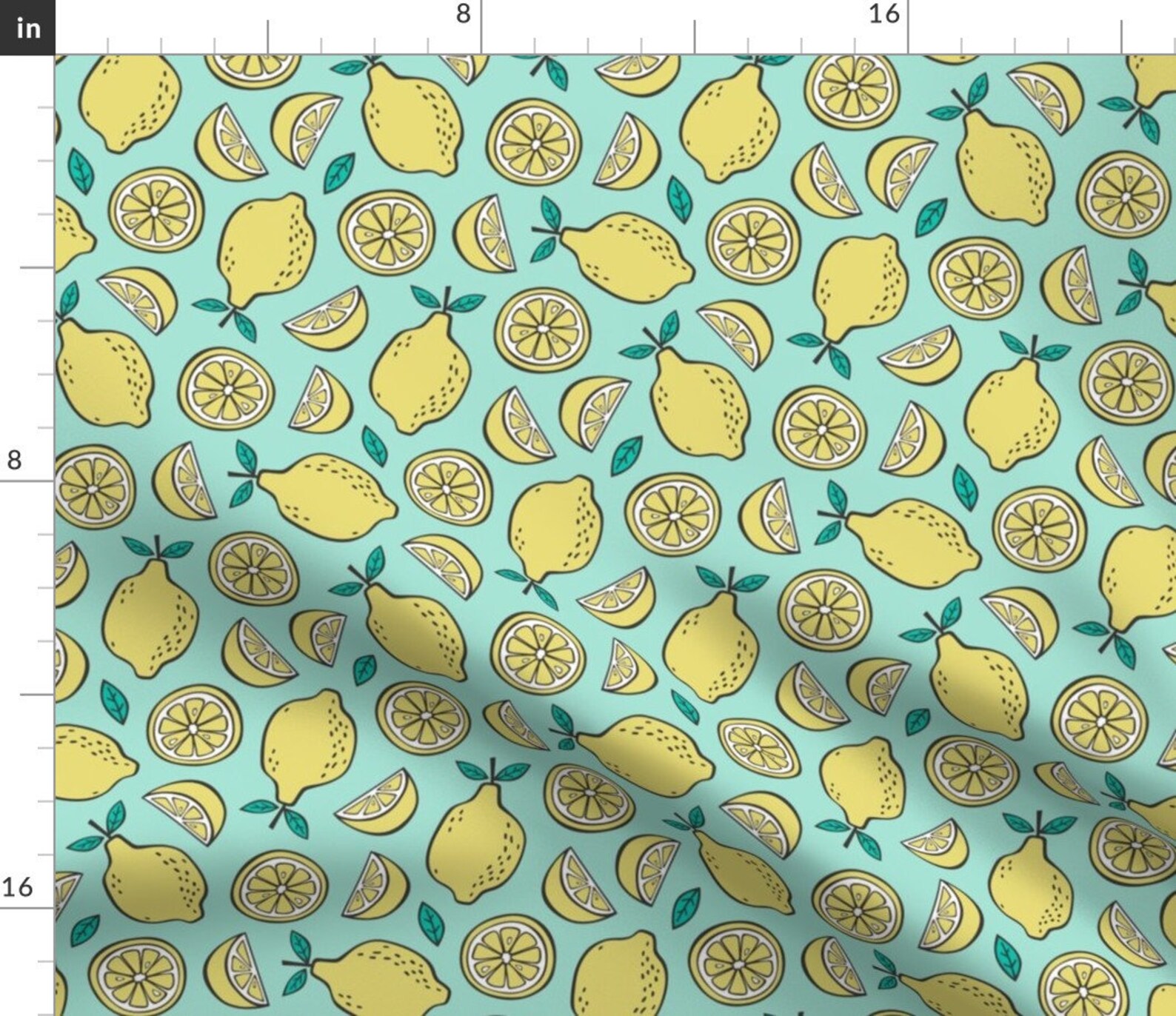 Lemon Fabric Lemon Citrus On Mint Green By Caja Design | Etsy