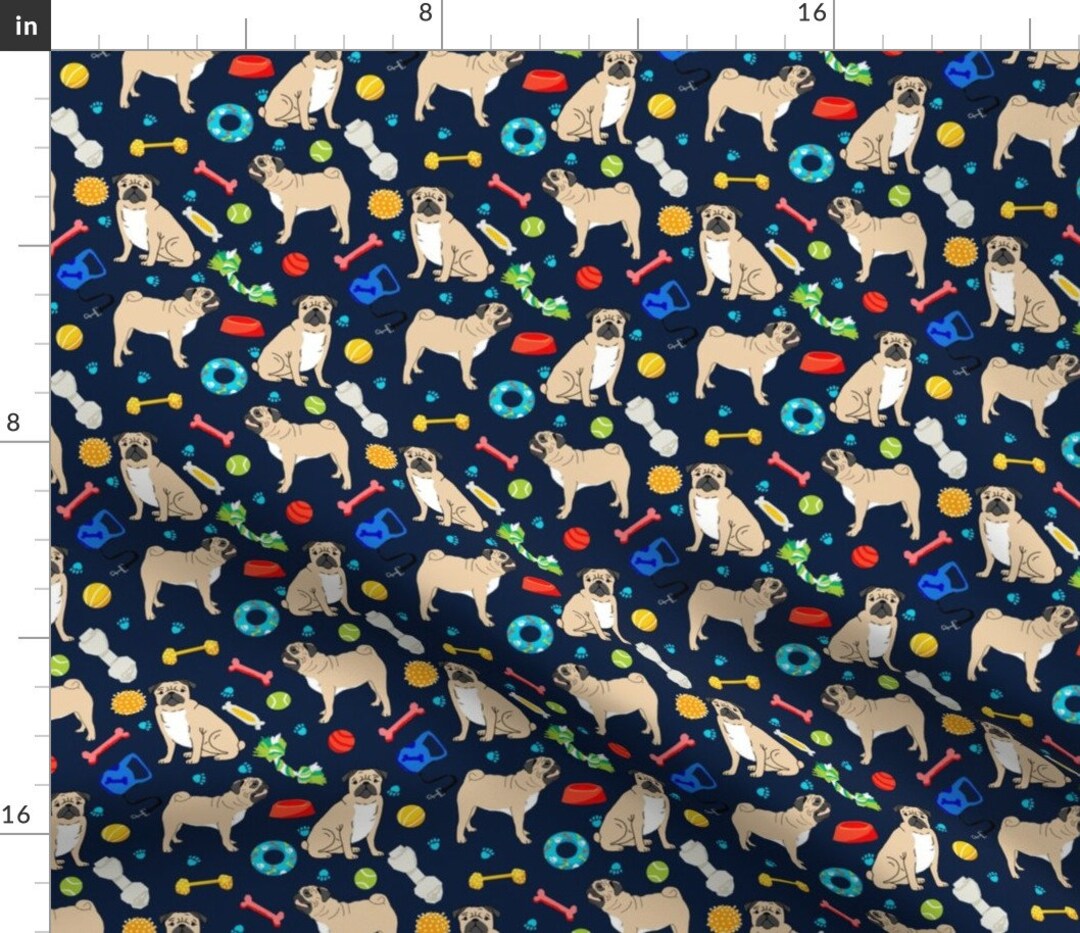 Pug Fabric Tan and Blue Pugs Dog Toys Cute Fabric for Pug - Etsy