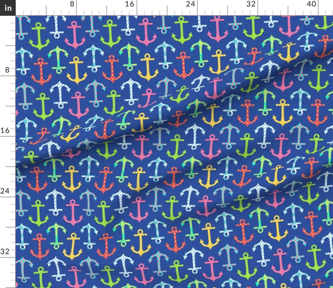Colorful Anchors Fabric Colorful Anchor Navy by - Etsy