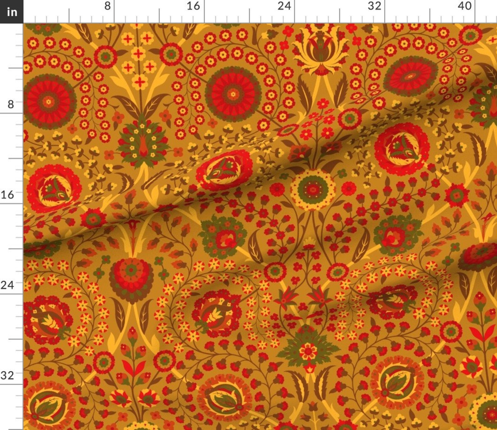 Orange Medieval Damask Fabric Serpentine 869d by Muhlenkott - Etsy