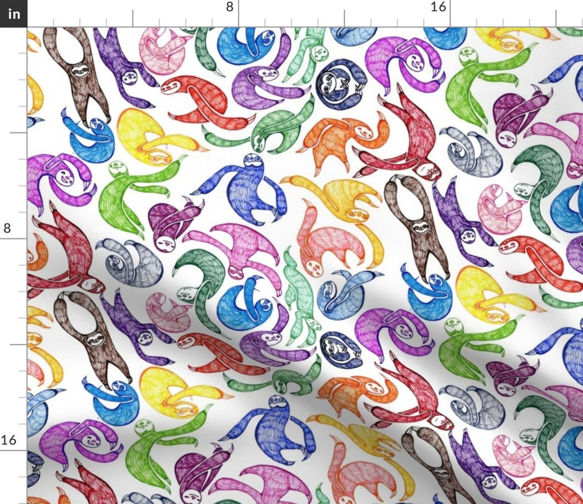 Joyful Rainbow Sloths Fabric Gobs O' Sloths by | Etsy